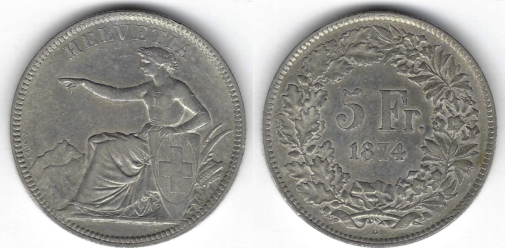 Suisse / Schweiz / Switzerland 5 Francs / 5 Franken 1874 B Helvetia SS | MA-Shops