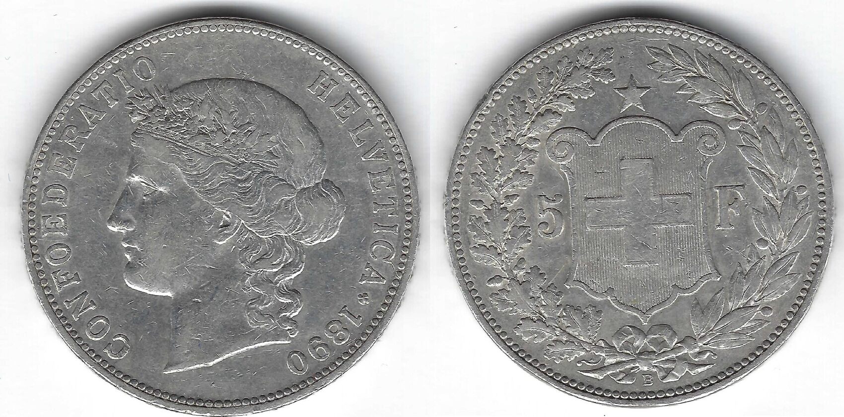 Suisse / Schweiz / Switzerland 5 Francs / 5 Franken 1890 B Helvetia SS | MA-Shops