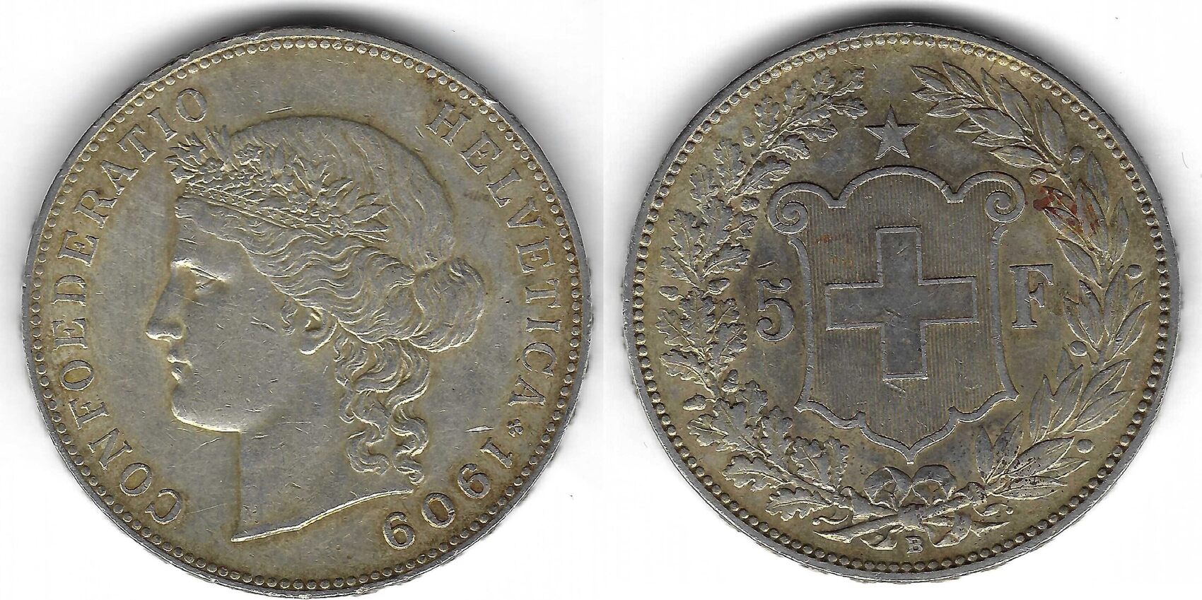 Suisse / Schweiz / Switzerland 5 Francs / 5 Franken 1909 B Helvetia SS | MA-Shops