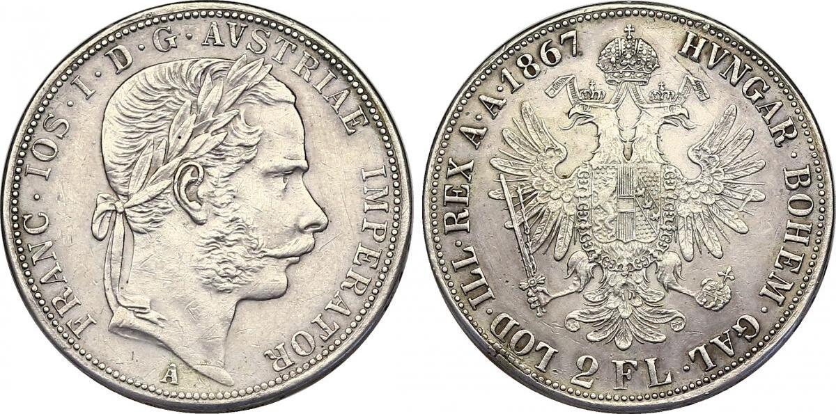 Österreich - Ungarn 2 Gulden 1867 A Franz Joseph (1848 - 1916) Rev. min ...