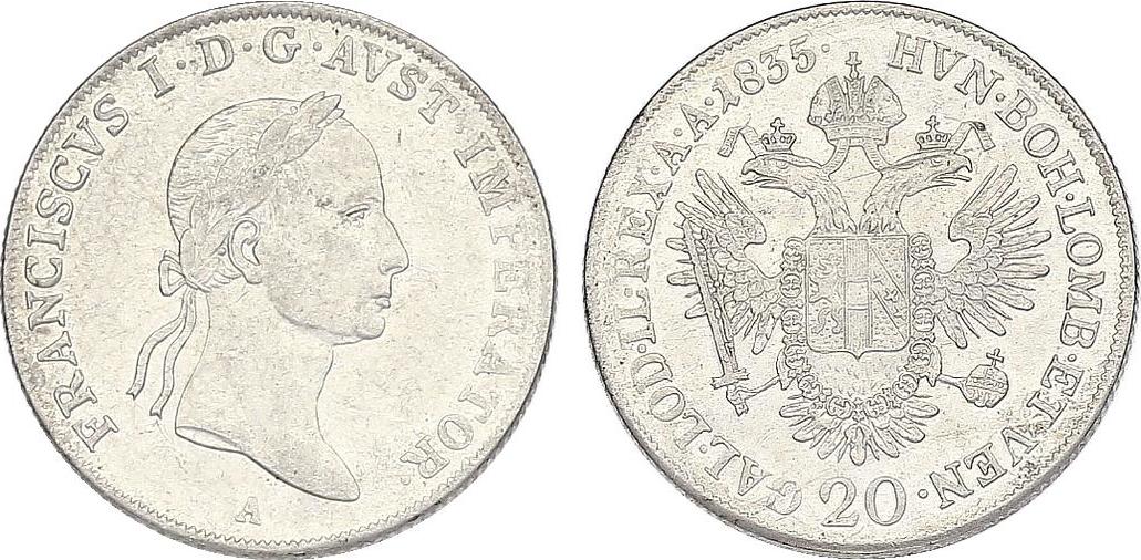 RDR 20 Kreuzer 1835 A Franz II./I. (1792 - 1835) vz | MA-Shops