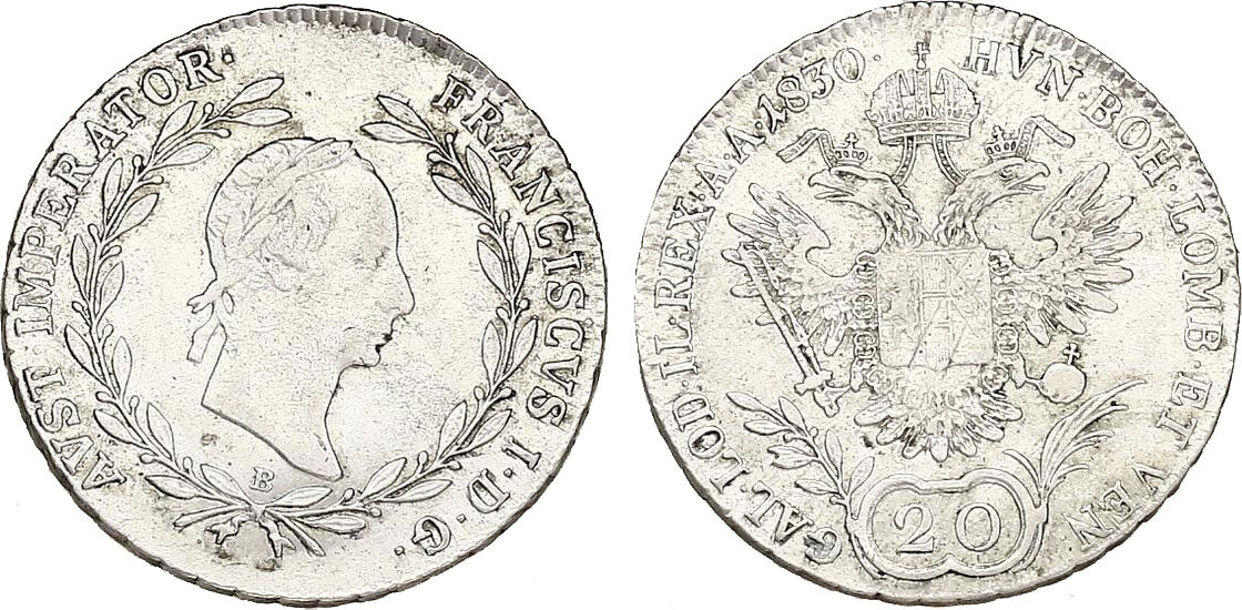 RDR 20 Kreuzer 1820 B Franz II./I. (1792 - 1835) ss+, R | MA-Shops