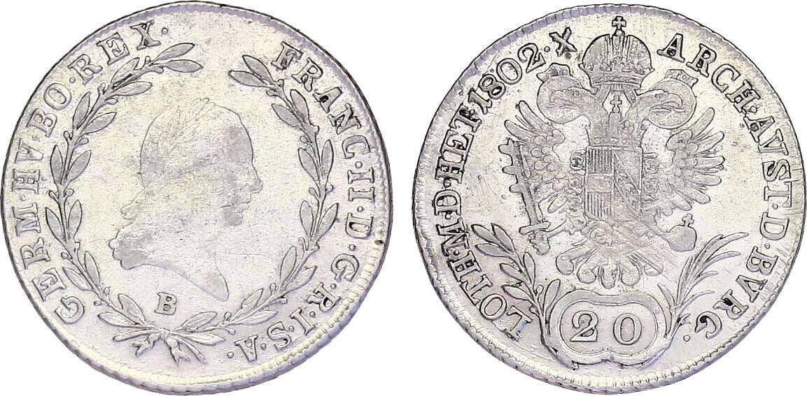 RDR 20 Kreuzer 1802 B Franz II./I. (1792 - 1835) f.ss/ss | MA-Shops