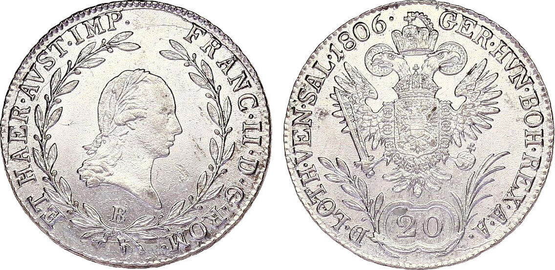 RDR 20 Kreuzer 1806 B Franz II./I. (1792 - 1835) stgl. | MA-Shops