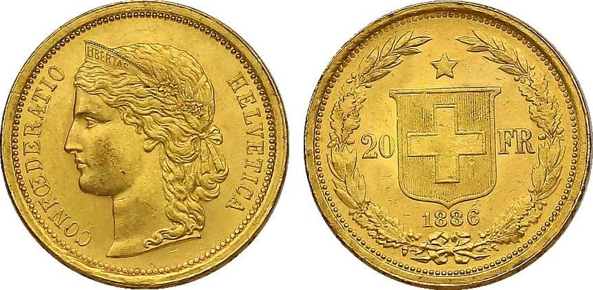 Schweiz 20 Franken 1886 vz | MA-Shops