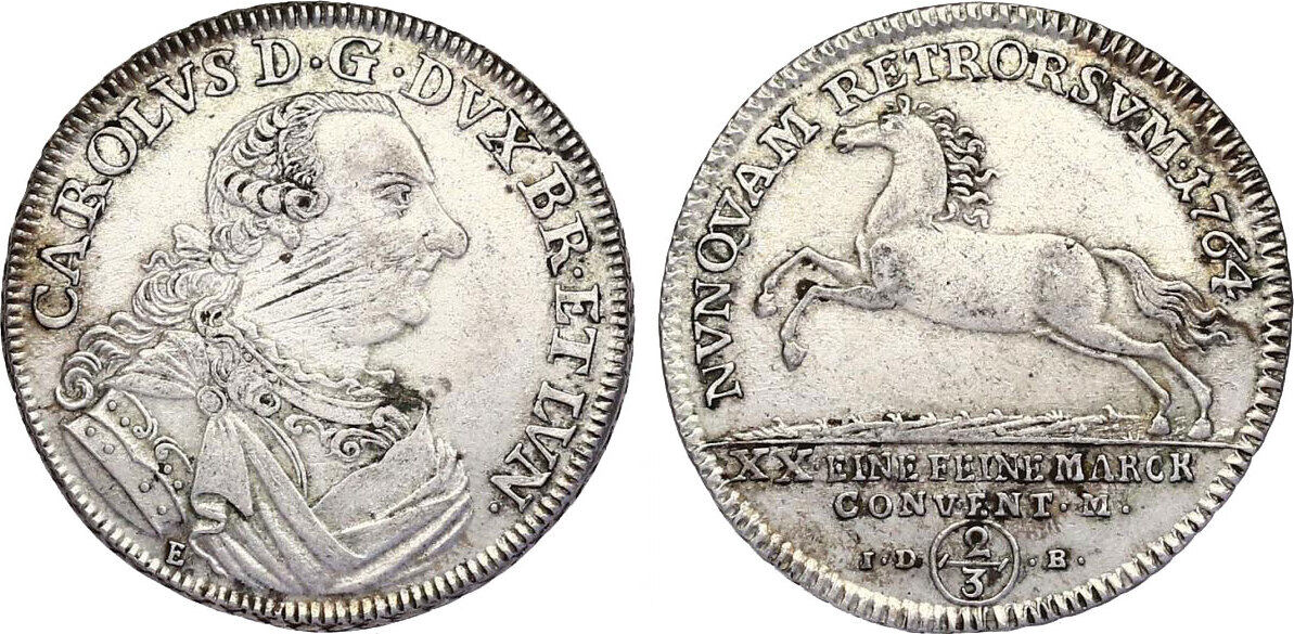 Braunschweig Wolfenb ttel 2 3 Taler 1764 IDB Karl I 1735 1780 Av