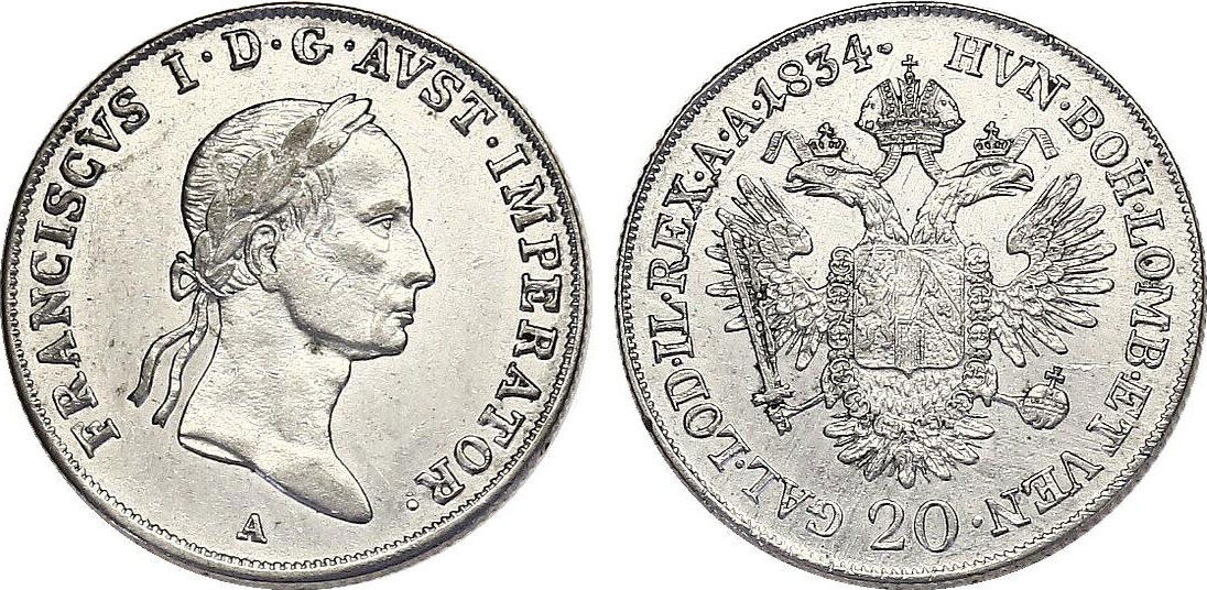 RDR 20 Kreuzer 1834 A Franz II./I. (1792 - 1835) vz-stgl. | MA-Shops