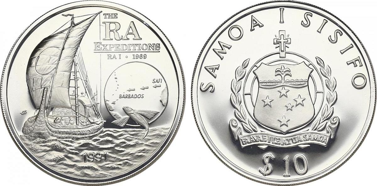Samoa 10 Tala 1991 Die Expeditionen Thor Heyerdahls - Segelschiff 'Ra ...