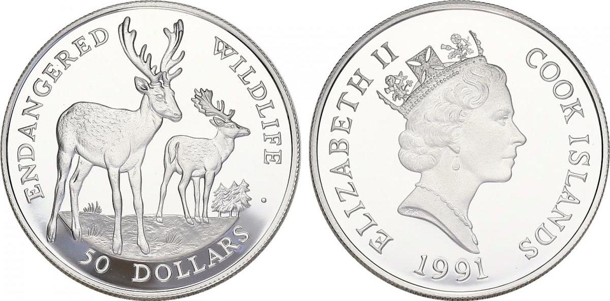 Cook Inseln (Cook Islands) 50 Dollar 1991 Serie 'Endangered World ...