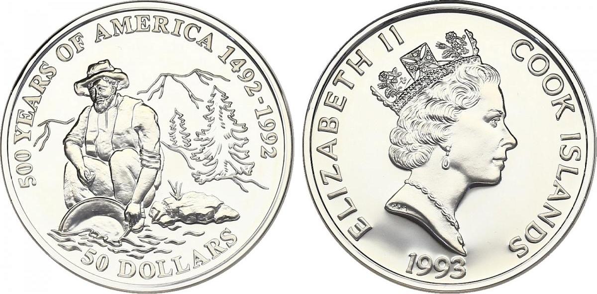 Cook Inseln (Cook Islands) 50 Dollar 1993 Serie '500 Years of America ...