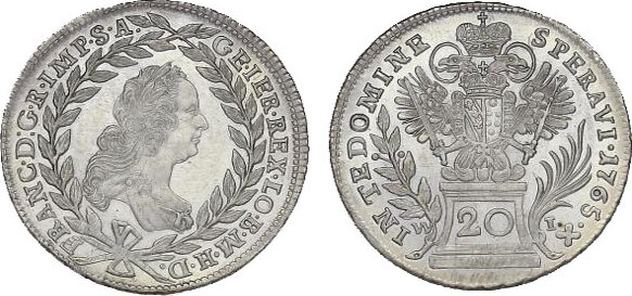 RDR 20 Kreuzer 1765 Wien Franz I (1745 - 1765) vz-stgl. | MA-Shops