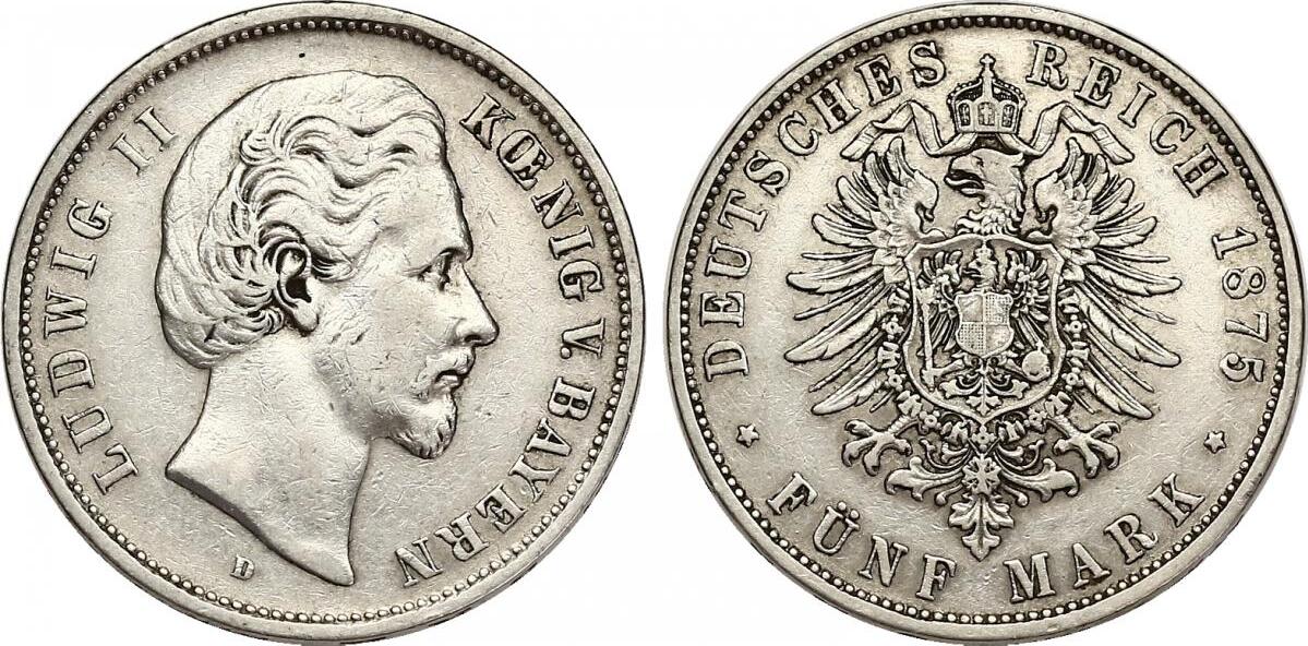 Deutschland - Bayern 5 Mark 1875 D Ludwig II. (1864 - 1886) ss | MA-Shops
