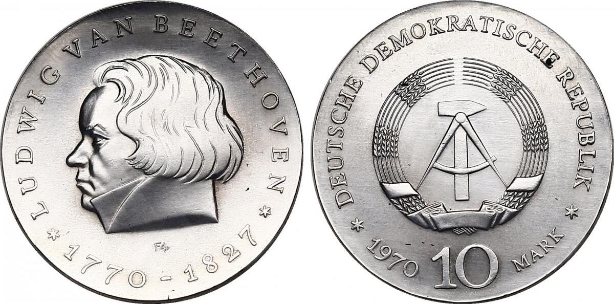 Deutschland - DDR 10 Mark 1970 Ludwig van Beethoven (1770 - 1827) stgl ...