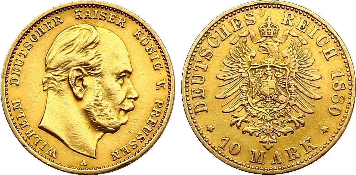 Deutschland-Preussen 10 Mark 1880 A Wilhelm (1861 - 1888) ss-vz | MA-Shops
