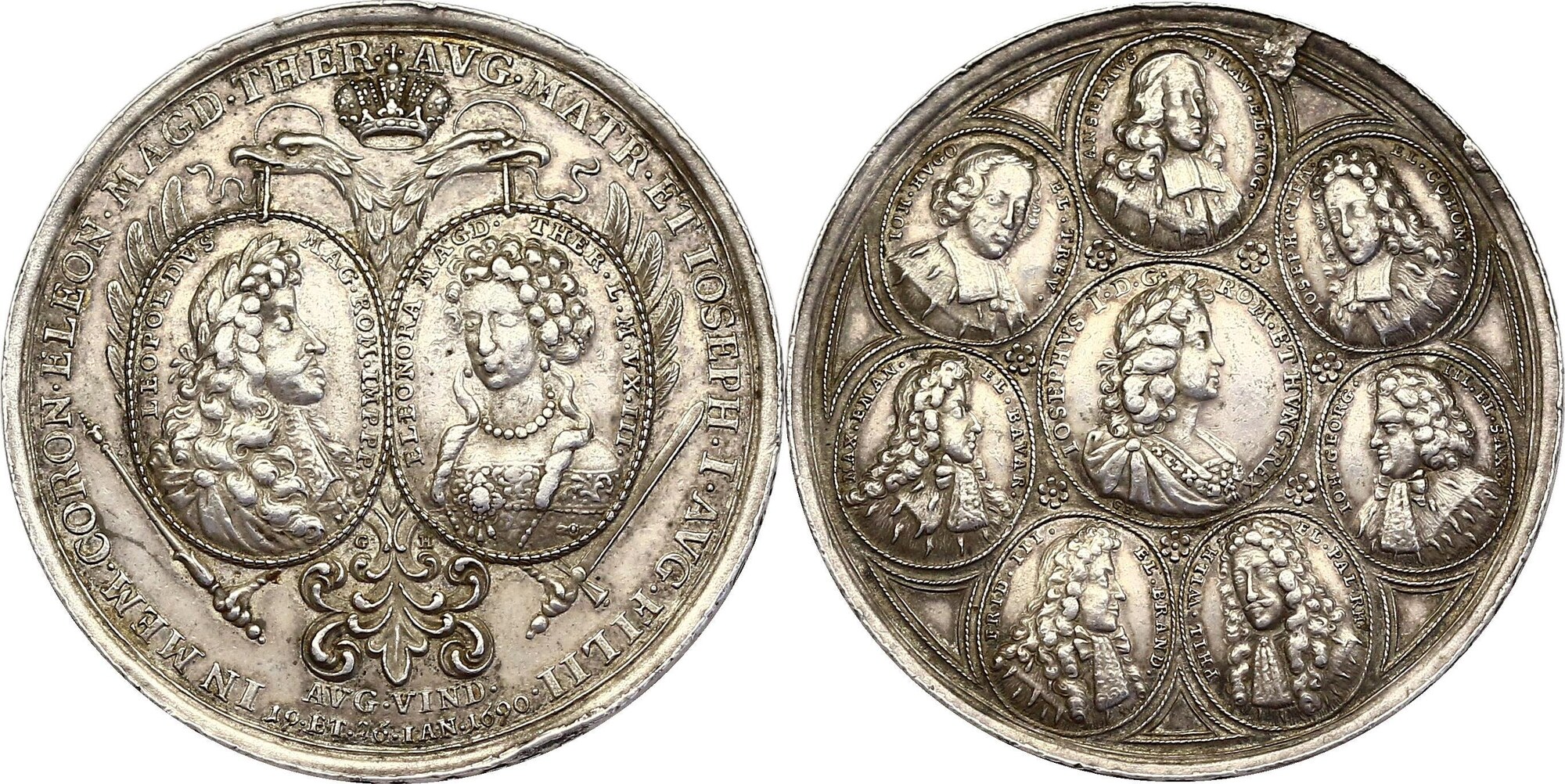 RDR Ag-Medaille 1690 Wien Leopold I. (1657 - 1705) vz, Av. kl. Rf., RR ...