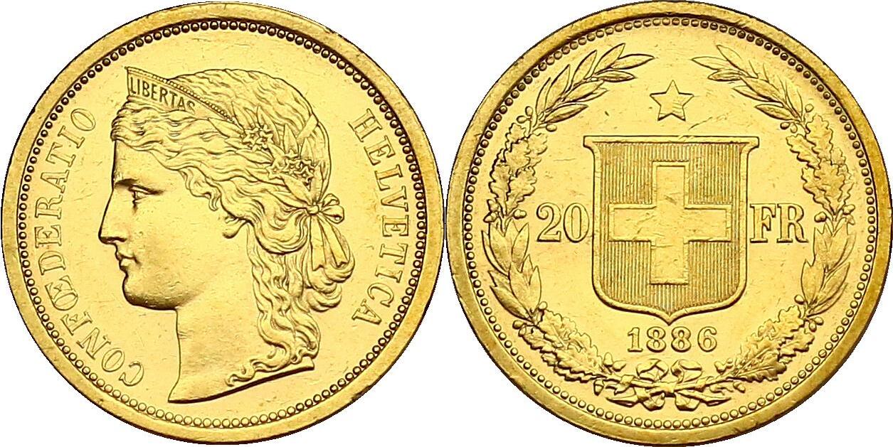 Schweiz 20 Franken 1886 vz-stgl. | MA-Shops