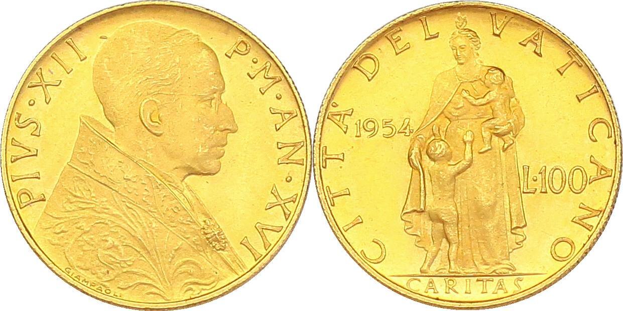 Vatikan 100 Lire 1954 Pius XII. (1939 - 1958) stgl. | MA-Shops