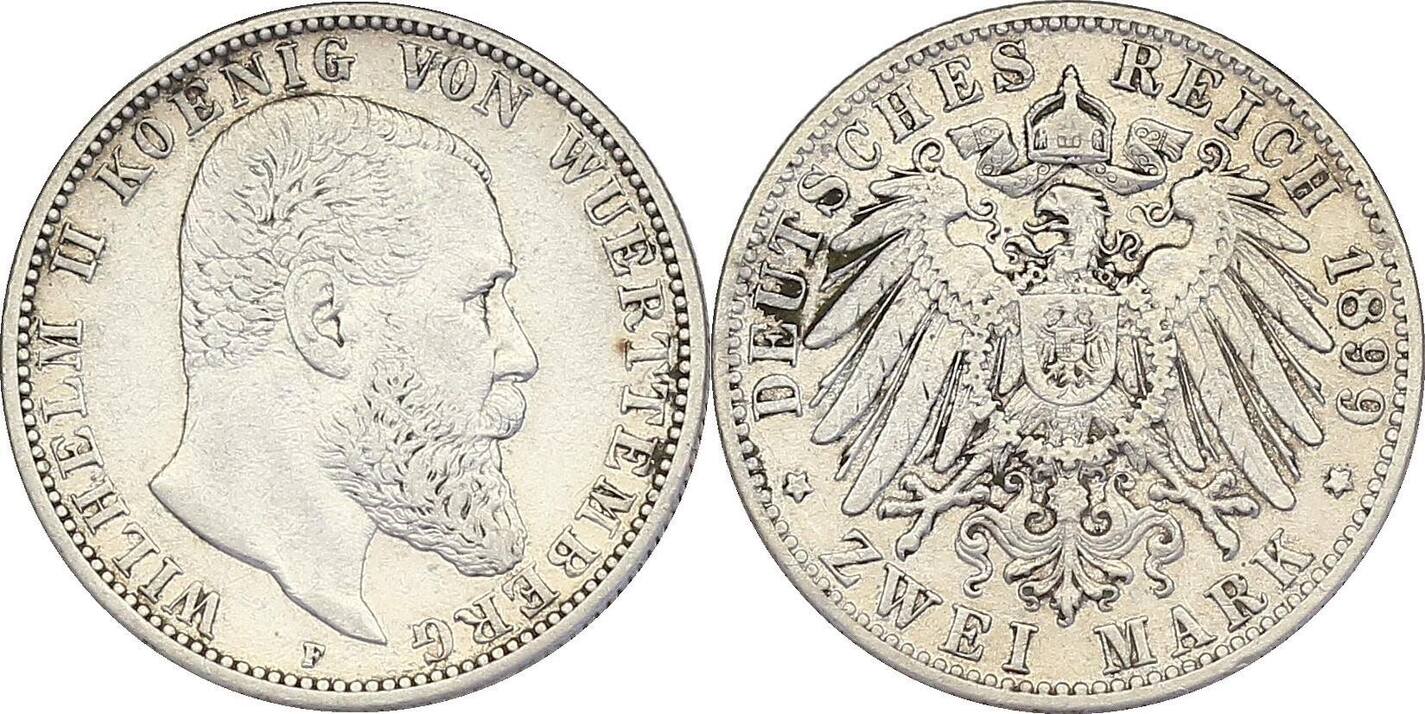 Deutschland - Württemberg 2 Mark 1899 F Wilhelm II. (1888 - 1918) ss ...