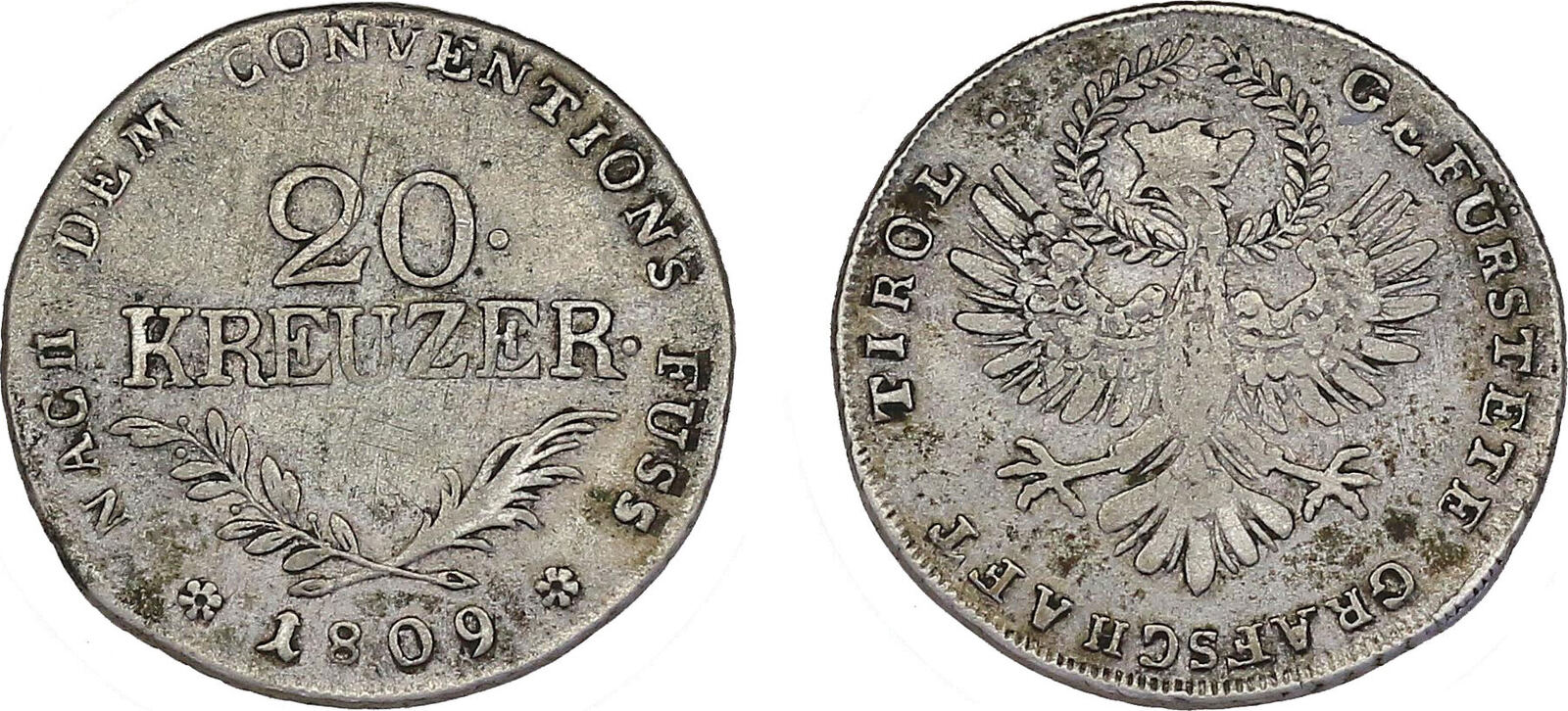 RDR 20 Kreuzer 1809 Hall Franz II./I. (1792 - 1835) 'erhabener Stengel' ss | MA-Shops