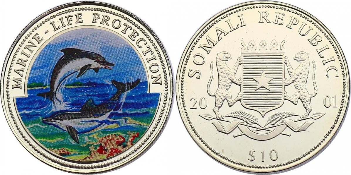 Somalia 10 Dollar 2001 Serie Marine Life Protection - Delfine/Dolphins ...