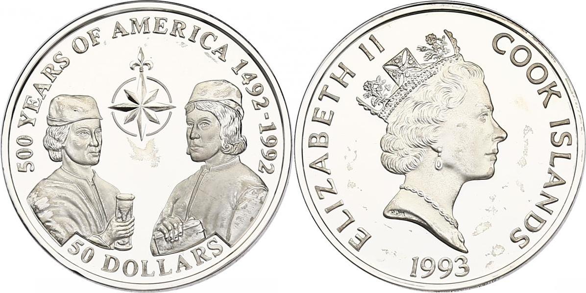 Cook Inseln (Cook Islands) 50 Dollar 1993 Serie 500 Years of America ...