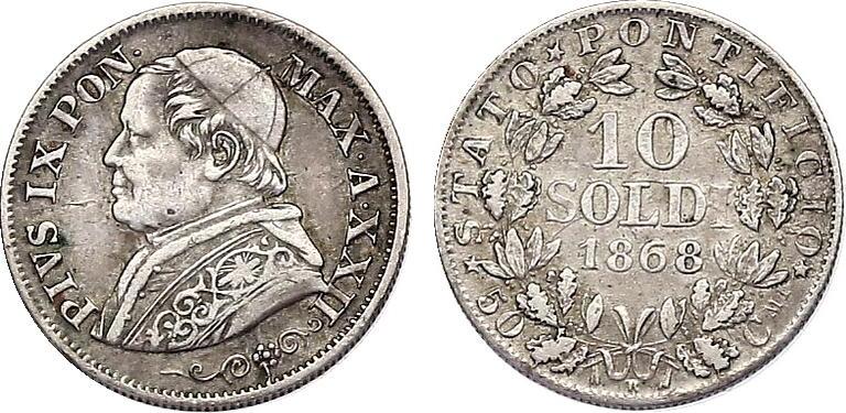 Vatikan 10 Soldi 1868 (XXII) Pius IX. (1846 - 1878) ss | MA-Shops