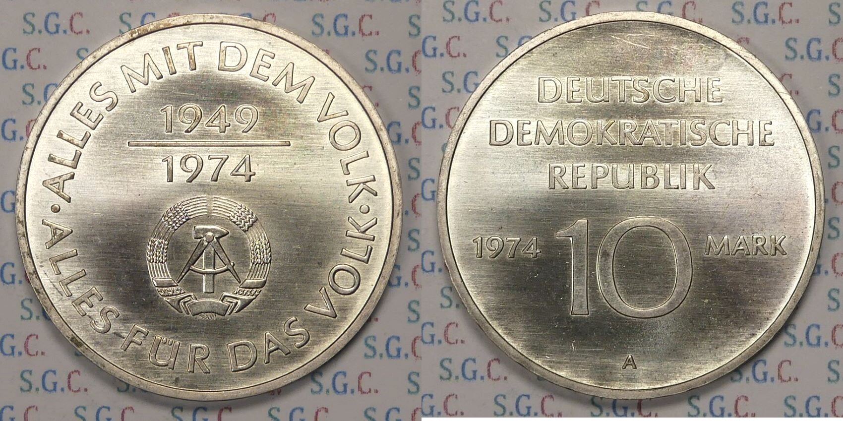 10 Mark 1974-A 25J. DDR Probe in Silber Stgl. fein! RAR! | MA-Shops