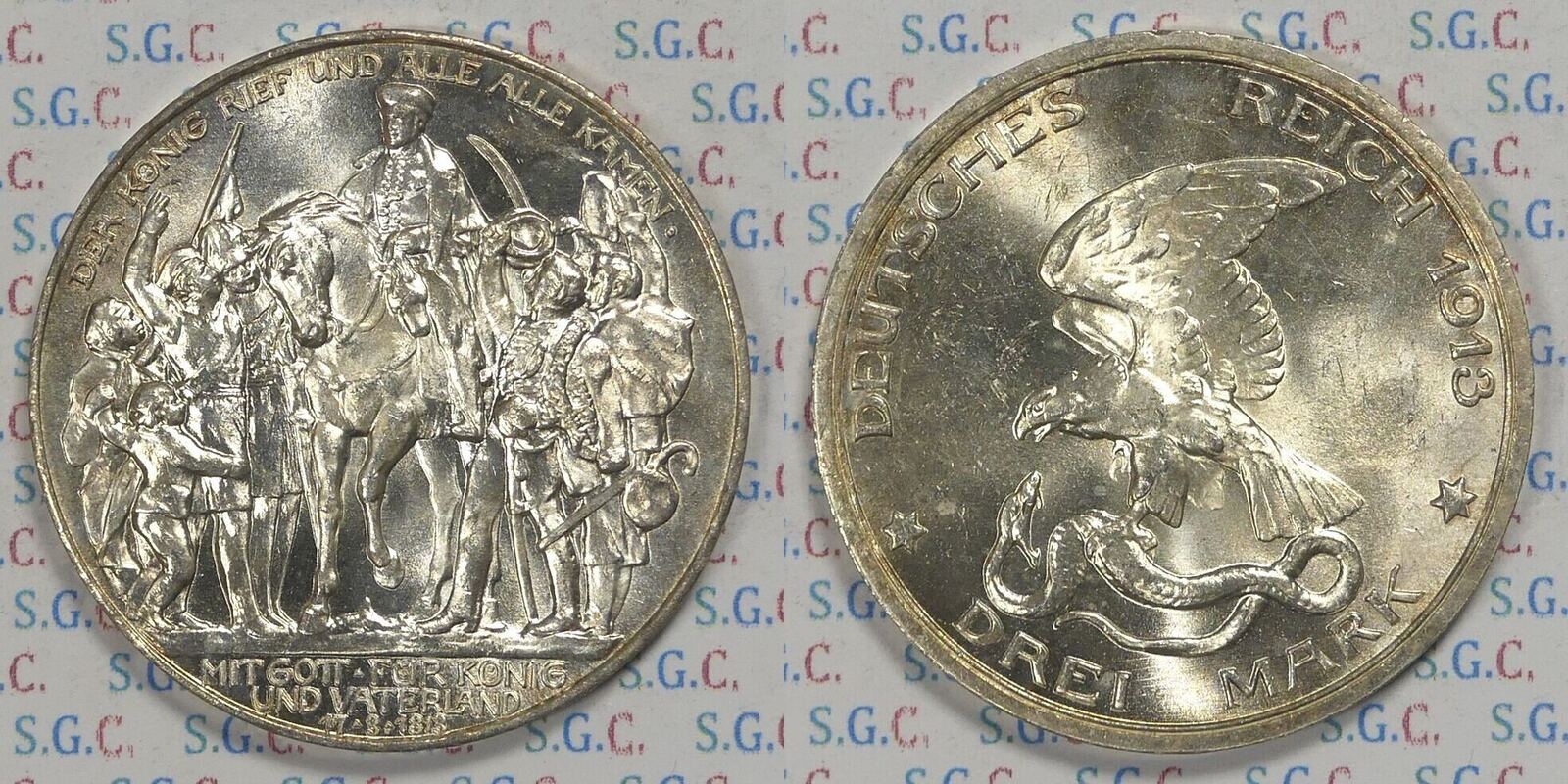 Kaiserreich, Preussen 3 RM 1913 (A) Kaiser Wilhelm II (Der König rief ...