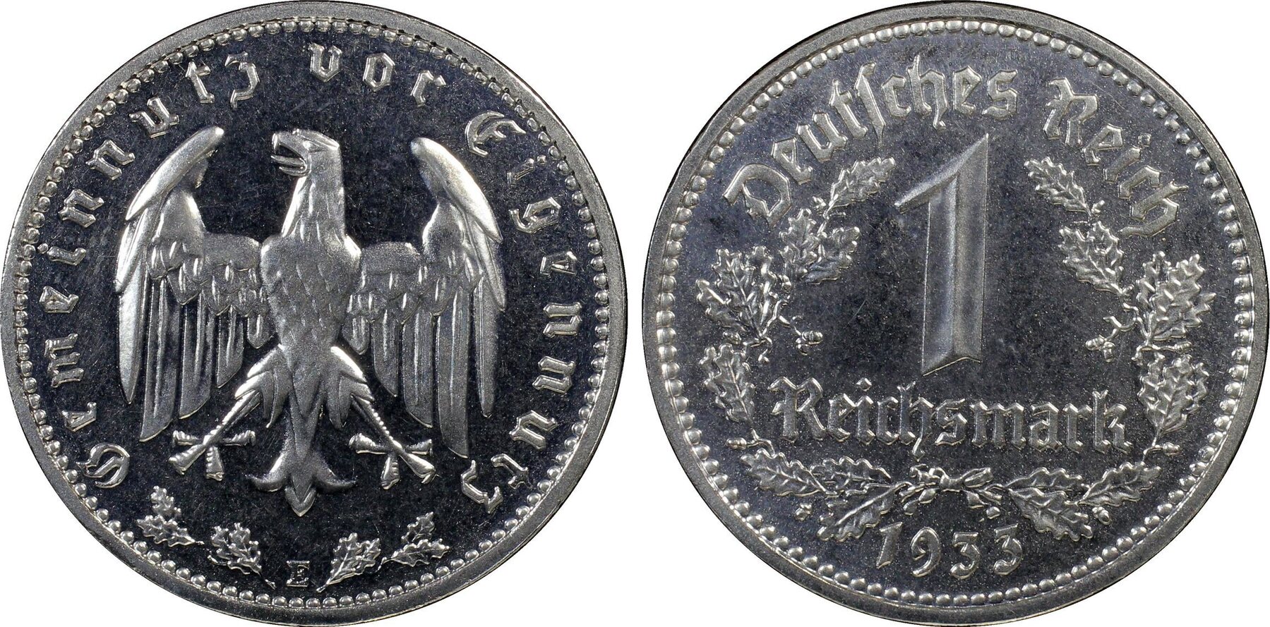 Drittes Reich 1 RM 1933-E Kursmünze PP, Kontrast! PCGS PR66CAM TOP POP ...