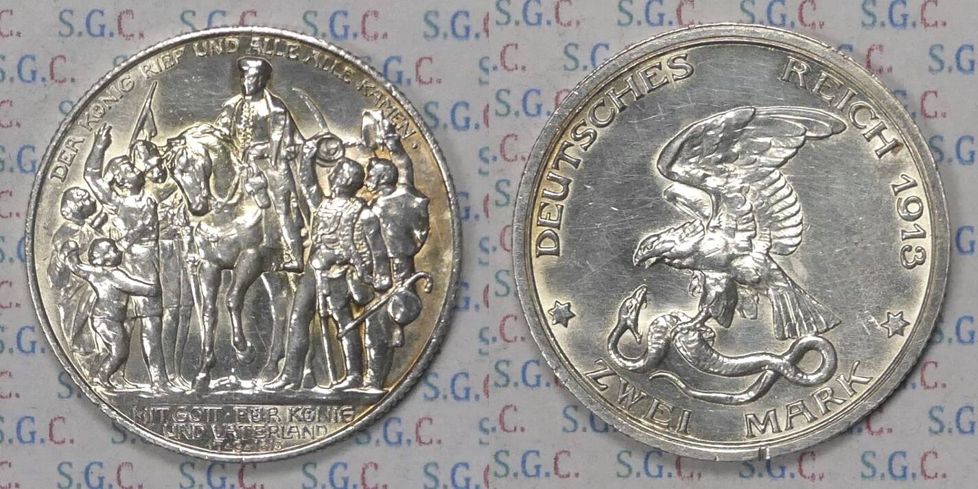 Kaiserreich, Preussen 2 RM 1913-A Kaiser Wilhelm II, DER KÖNIG RIEF ...