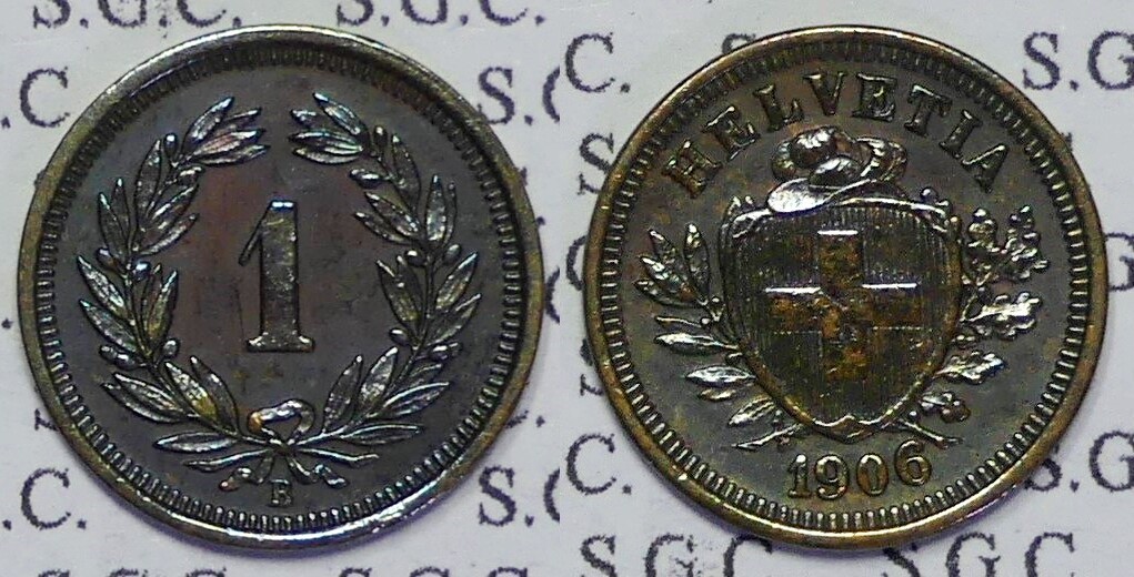 Schweiz 1 Rappen 1906-B Kursmünze vz/St mit herrlicher Tönung! | MA-Shops