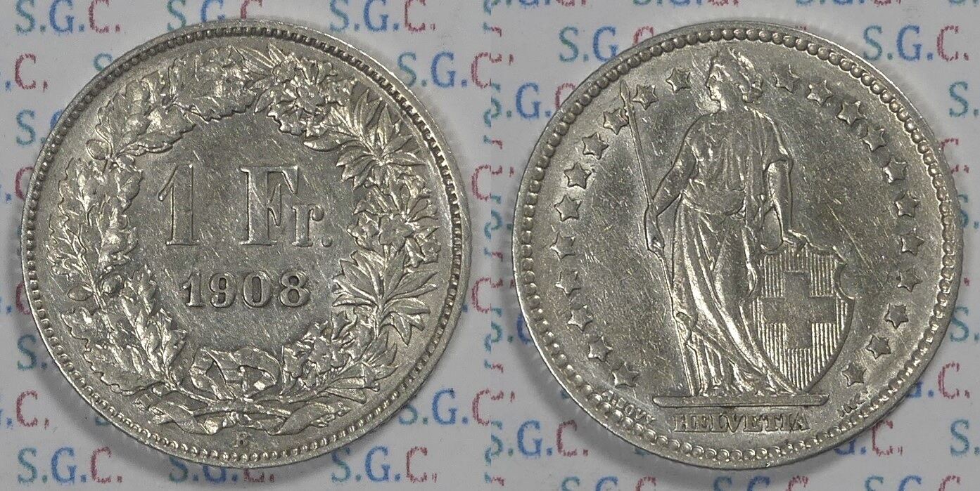 Schweiz 1 Franken 1908-B Helvetia fast vz. | MA-Shops