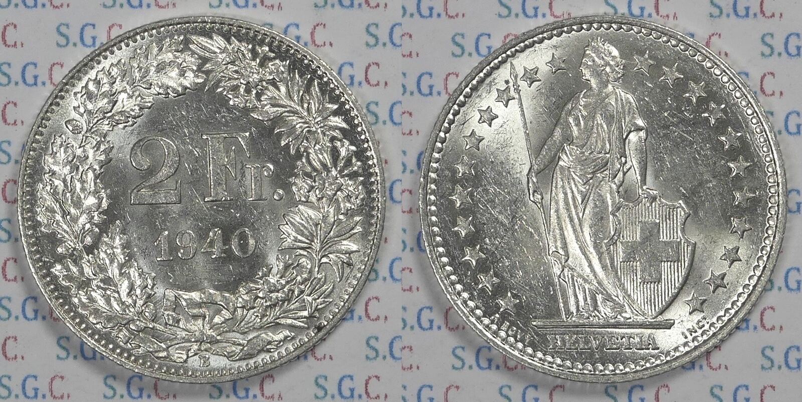 Schweiz 2 Franken 1940-B Helvetia Stgl., übliche winzige Kratzer | MA-Shops