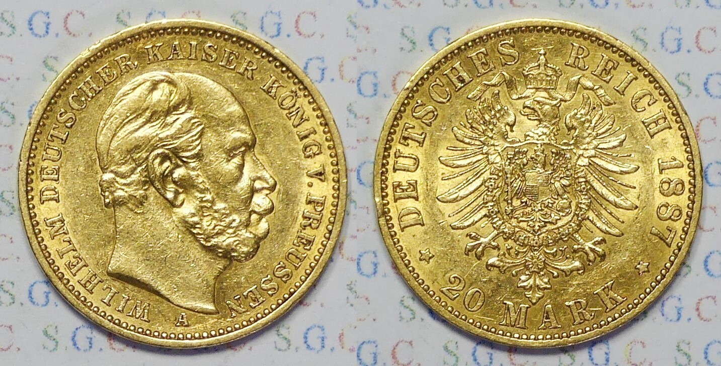 Kaiserreich Preussen 20 Mark 1887-A Kaiser Wilhelm I. vz, kleine ...