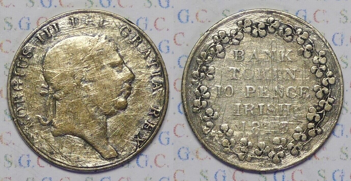 Irland 10 Pence Bankmarke 1813 König Georg III. S+, scharf gereinigt ...