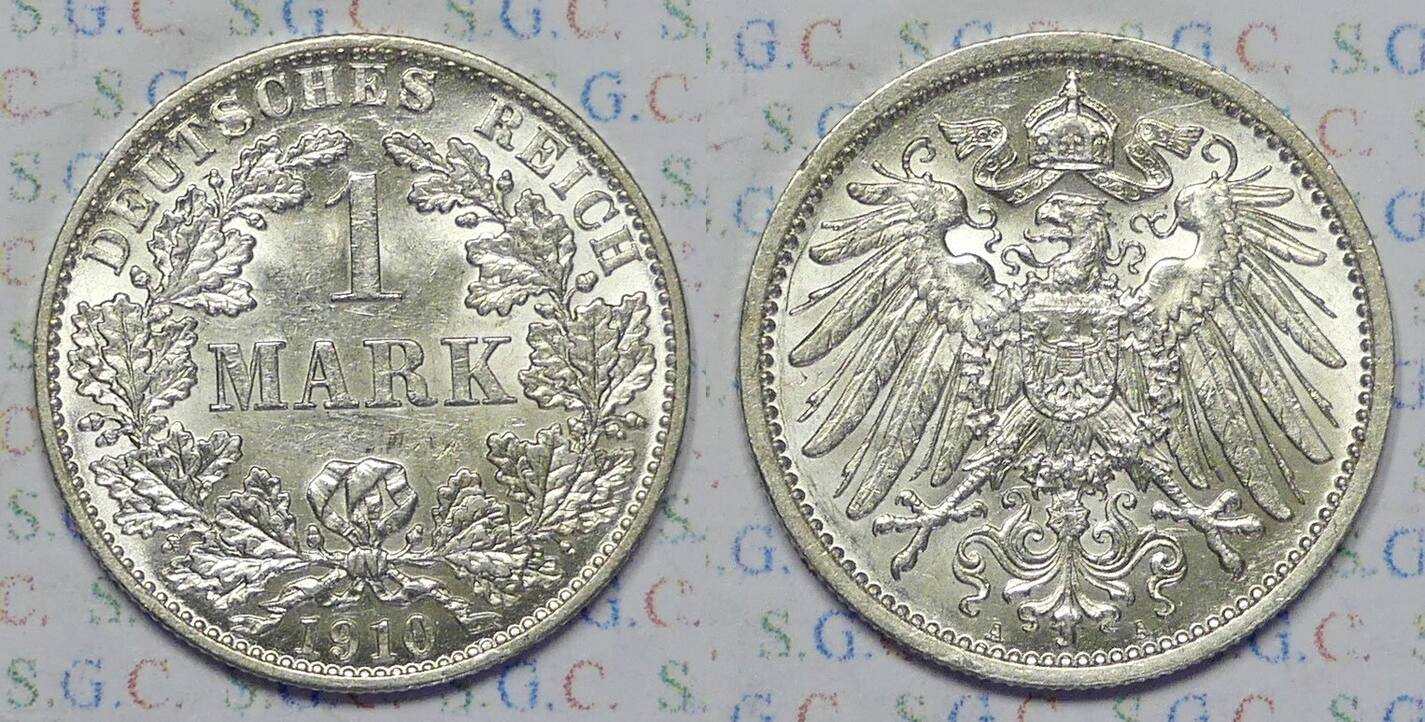 Kaiserreich 1 Mark 1910-A grosser Adler fast Stgl. | MA-Shops