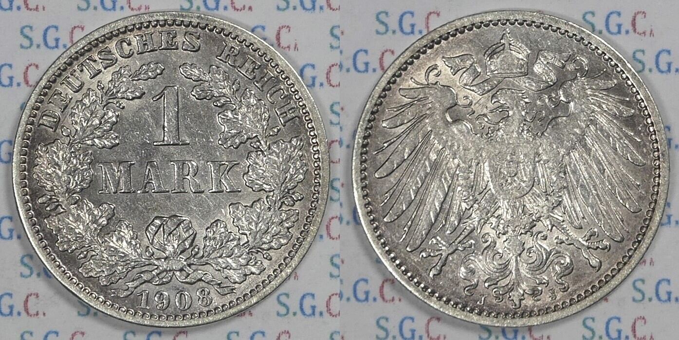 Kaiserreich 1 Mark 1908-J (R!) Kursmünze - Großadler ca. vz/vz+ ...