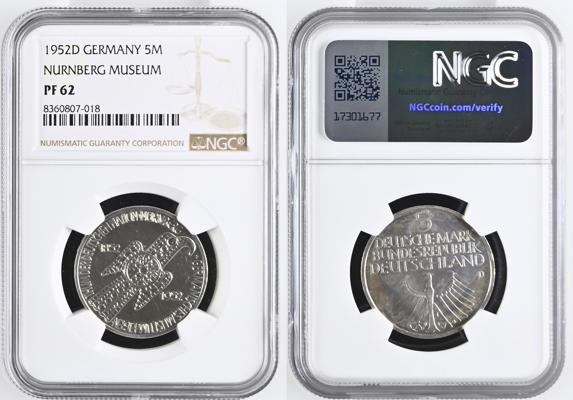 Bundesrepublik Deutschland 5 DM 1952-D Germanisches Museum Nürnberg PP ...