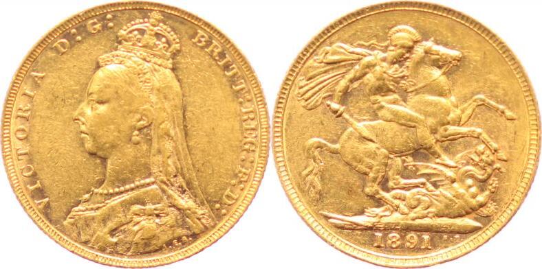 Großbritannien Sovereign Gold 1891 Victoria 1837-1901. vorzüglich+ | MA ...