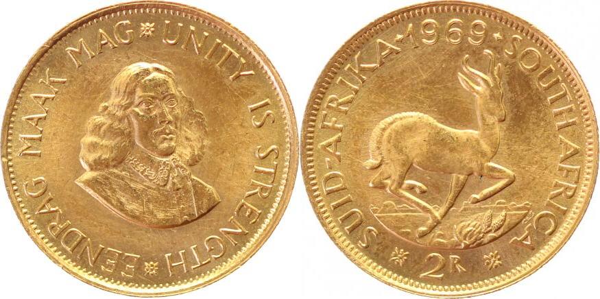 Südafrika 2 Rand Gold 1969 Republik seit 1960. Stempelglanz | MA-Shops