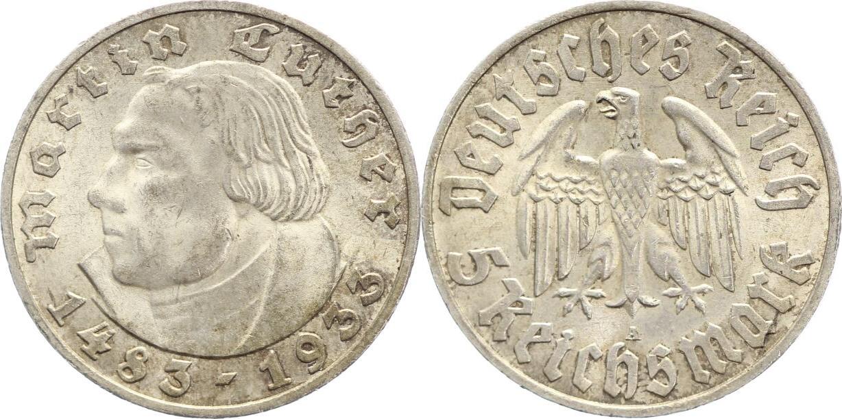 Drittes Reich 5 Reichsmark 1933 A Schöne Tönung. Fast Stempelglanz | MA ...