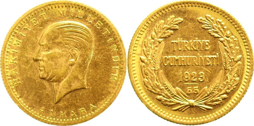 Türkei-Republik 100 Piaster Gold 1978 Republik seit 1923. Vorzüglich | MA-Shops