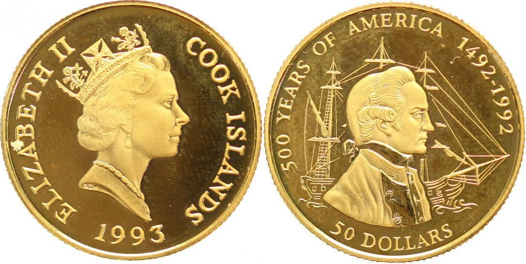 Cook Islands 50 Dollars Gold 1993 Elisabeth II. seit 1952. Polierte ...