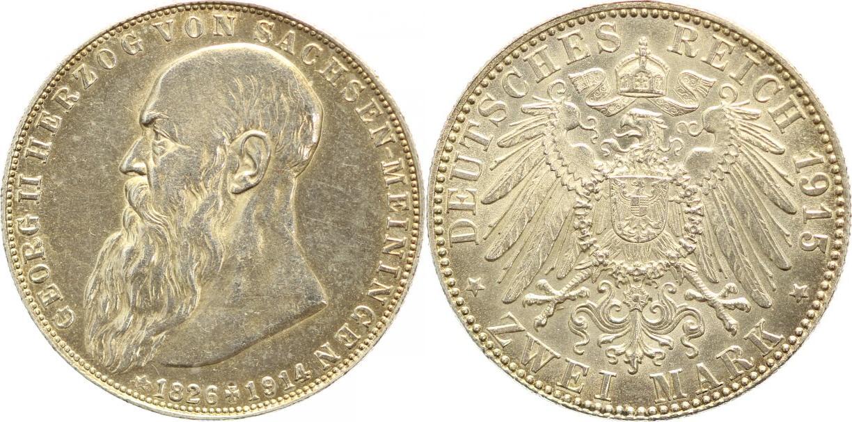 Sachsen-Meiningen 2 Mark 1915 Georg II. 1866-1914. Stempelglanz | MA-Shops