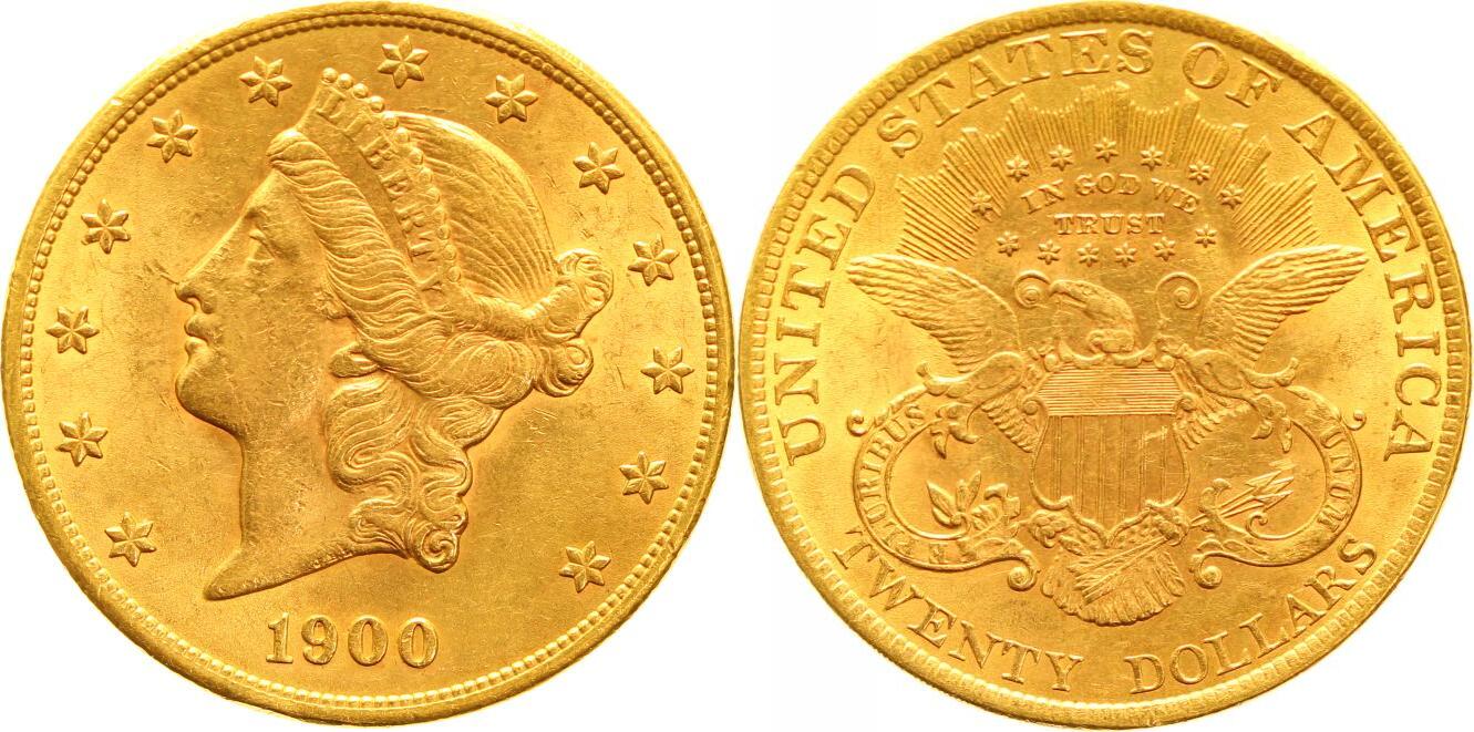 Vereinigte Staaten von Amerika 20 Dollars Gold 1900 Kl.Probierspur ...