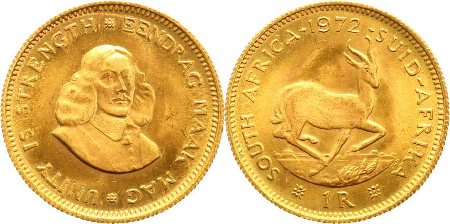 Südafrika 1 Rand Gold 1972 Republik seit 1960. Stempelglanz | MA-Shops