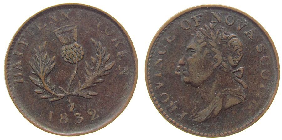 Nova Scotia 1/2 Penny-Token 1832 Ku Georg IV, doppelte Nase ss | MA-Shops