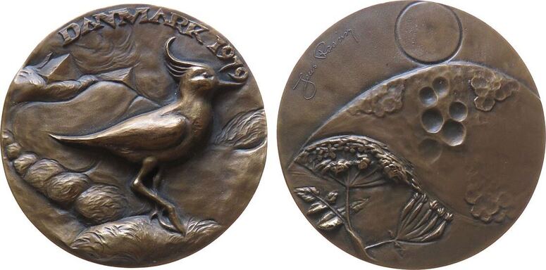 Medaille 1979 Bronze Dänemark - Flora und Fauna, Kiebitz nach rechts ...