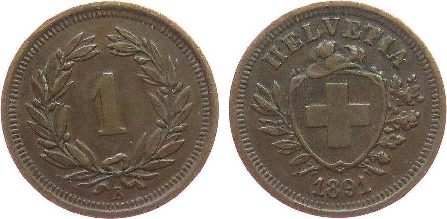 Schweiz 1 Rappen 1891 Br HMZ 1215 ss-vz | MA-Shops