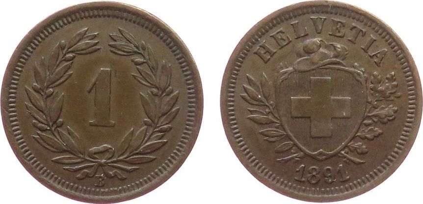 Schweiz 1 Rappen 1891 Br HMZ 1215 ss-vz | MA-Shops